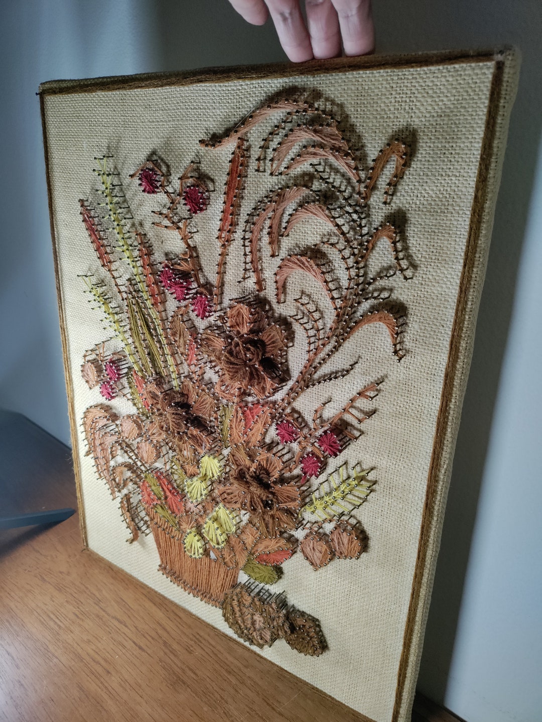 Vintage String Art Floral Basket Boho Decor Eclectic Wall Art - Etsy