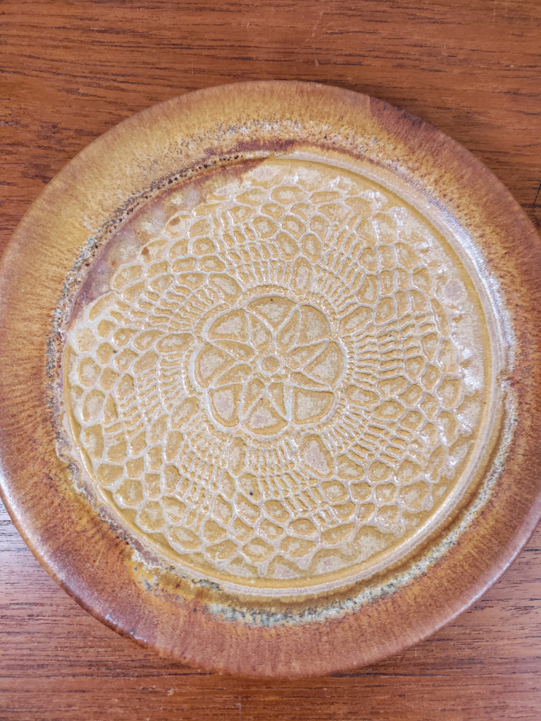 Studio Pottery Incising Mandala Pattern Small Plate Rust Colored Signed ...