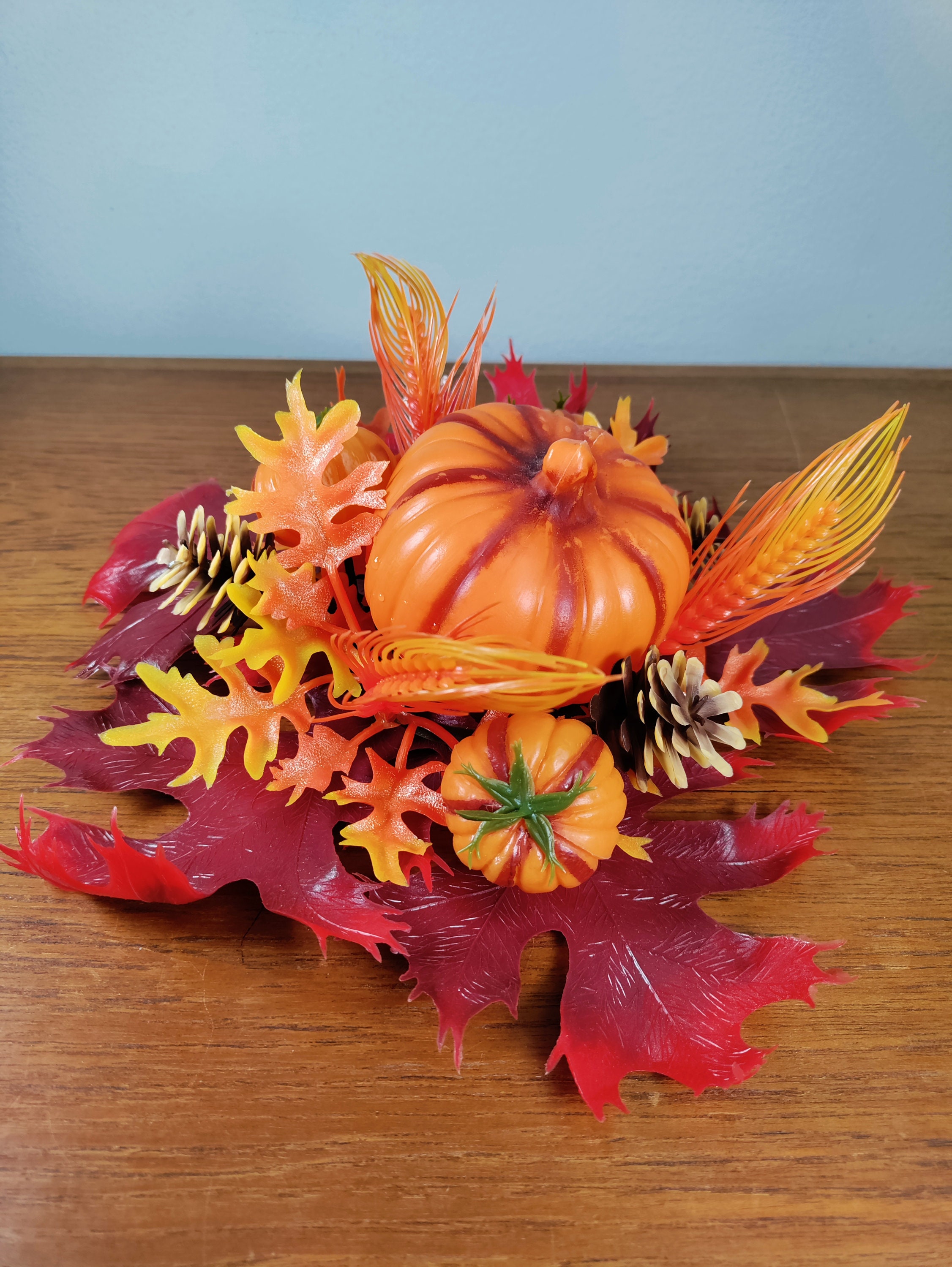 Vintage Blow Mold Plastic Fall Halloween Pumpkin Centerpiece Leaf ...