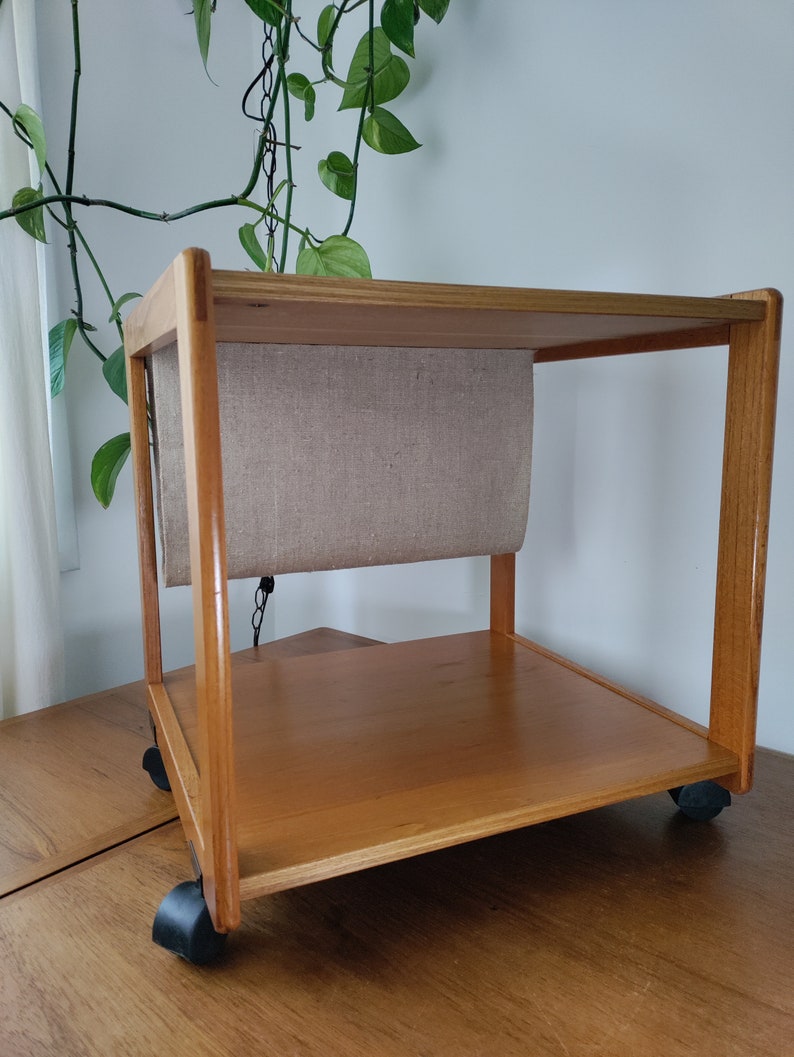 Danish Teak Rolling Table Magazine Rack W/ HEMP Sling FBJ MOBLER Denmark - Etsy