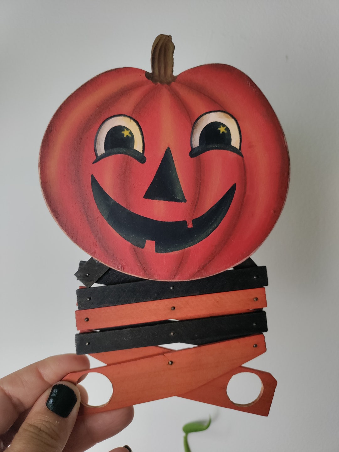 Vintage Halloween Jack-o-lantern Wooden Scissor Accordion Toy ...