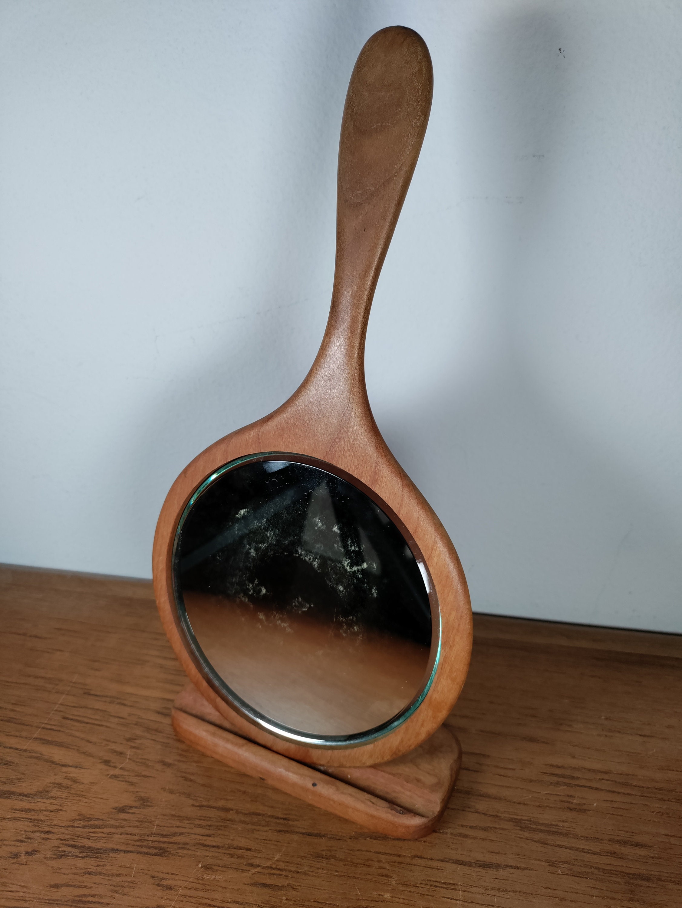 Danish Teak Wood Hand Mirror on Stand MCM Home Decor - Etsy