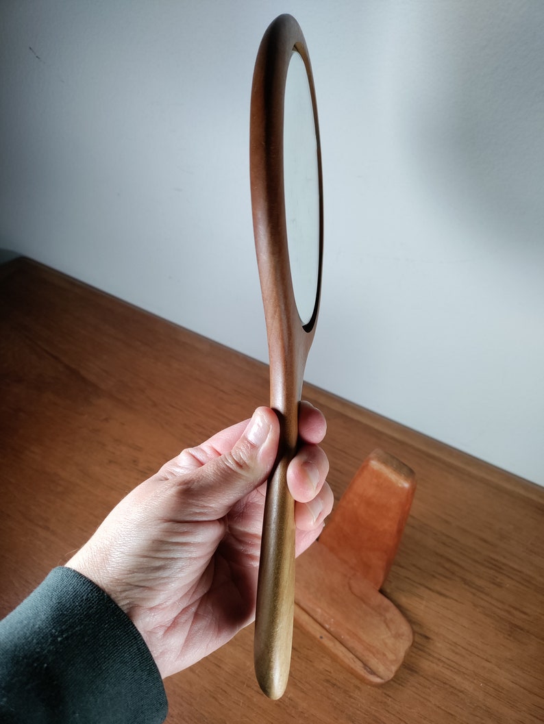 Danish Teak Wood Hand Mirror on Stand MCM Home Decor - Etsy