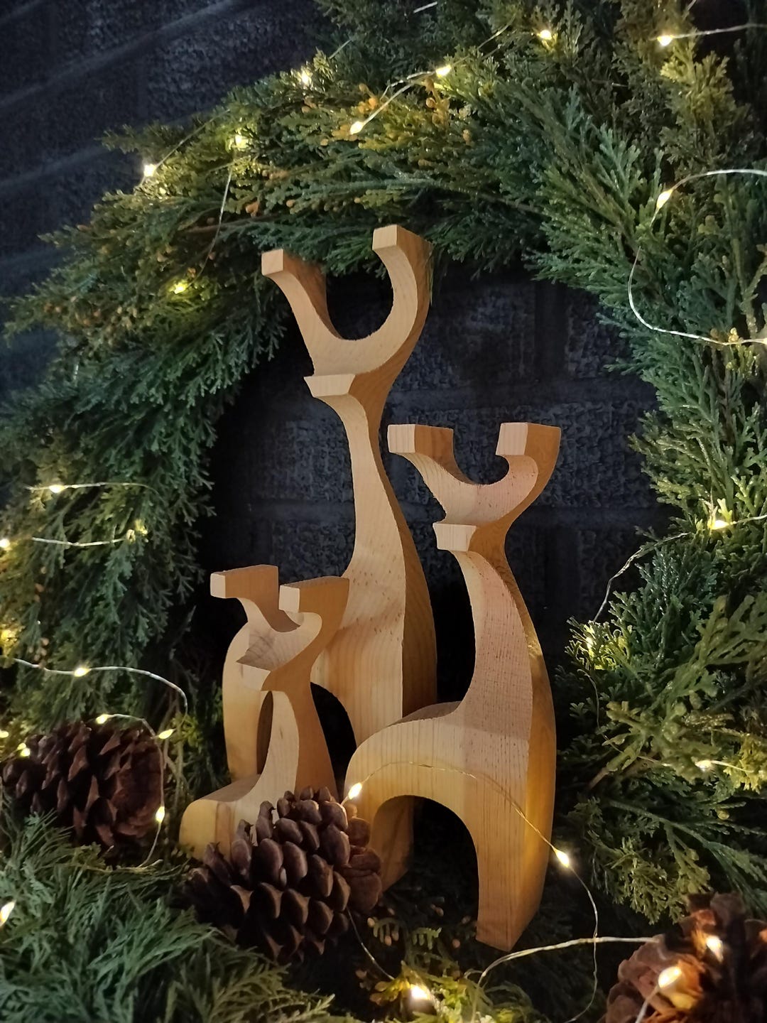 Vintage MCM Natural Wood Deer Family Danish Modern Minimalist Christmas ...