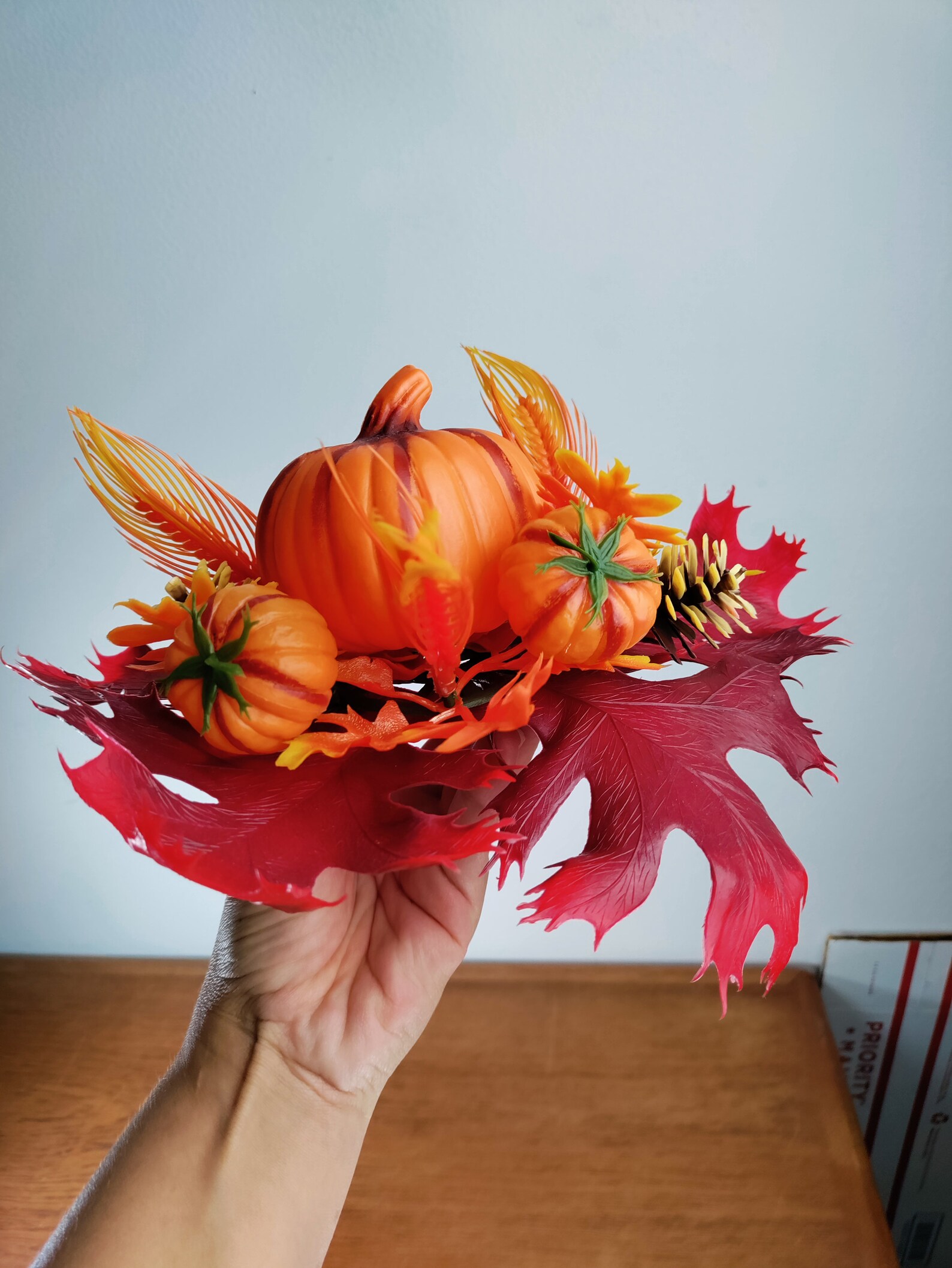 Vintage Blow Mold Plastic Fall Halloween Pumpkin Centerpiece Leaf ...