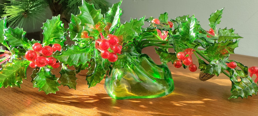 Vintage MCM Christmas Lucite Acrylic Holly Centerpiece Joseph Markovits ...