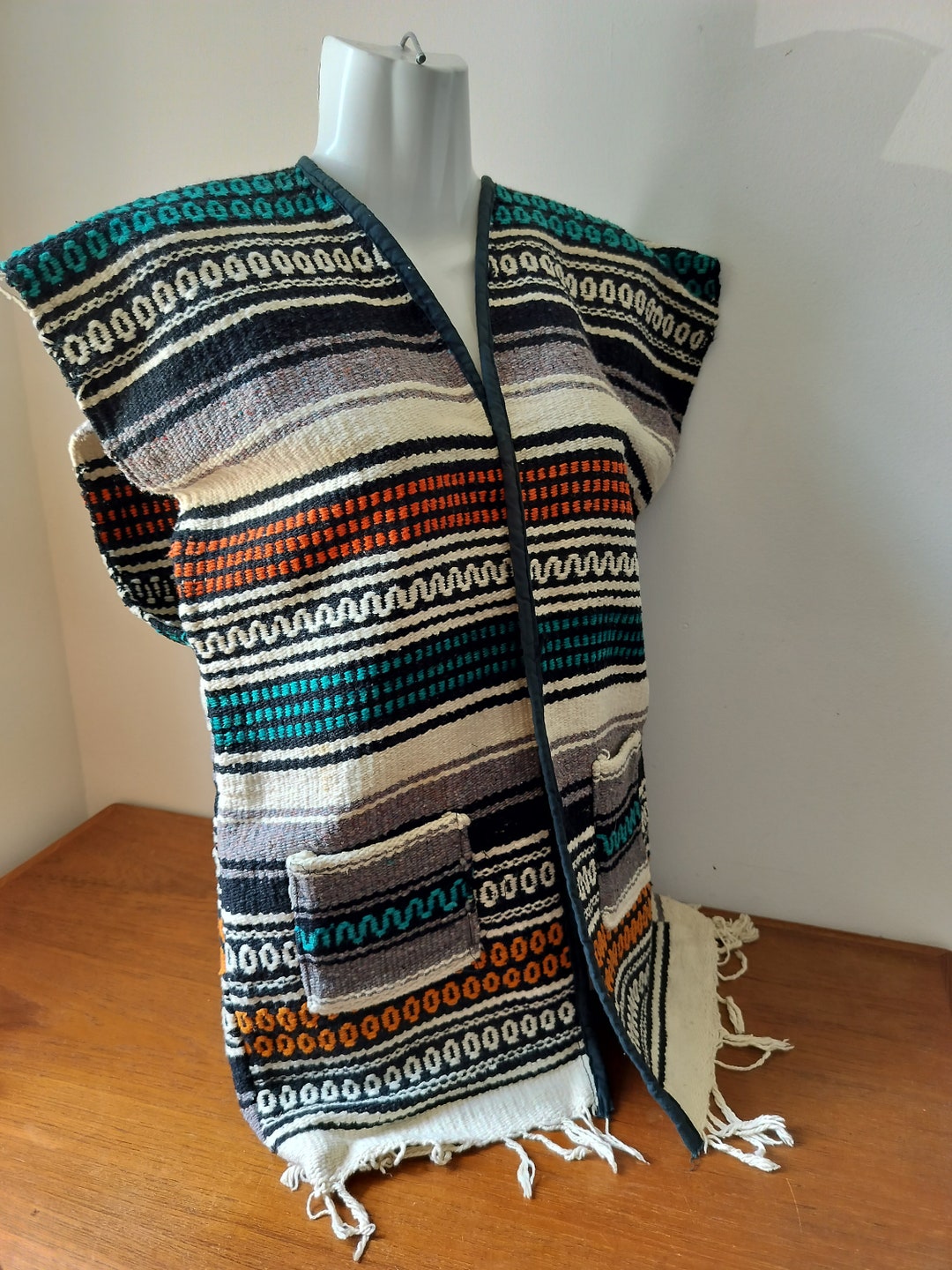 Vintage Mexican Blanket Vest Handmade Western Aztec Serape Poncho - Etsy
