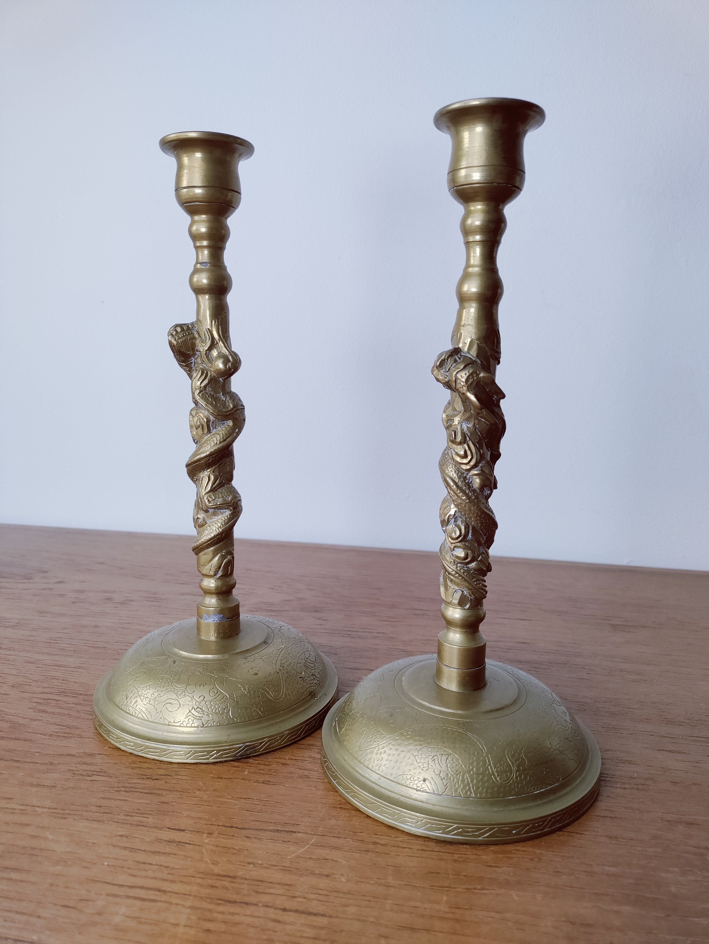 Vintage Antique Brass Ornate Dragon Candlestick Holders Set of 2 - Etsy