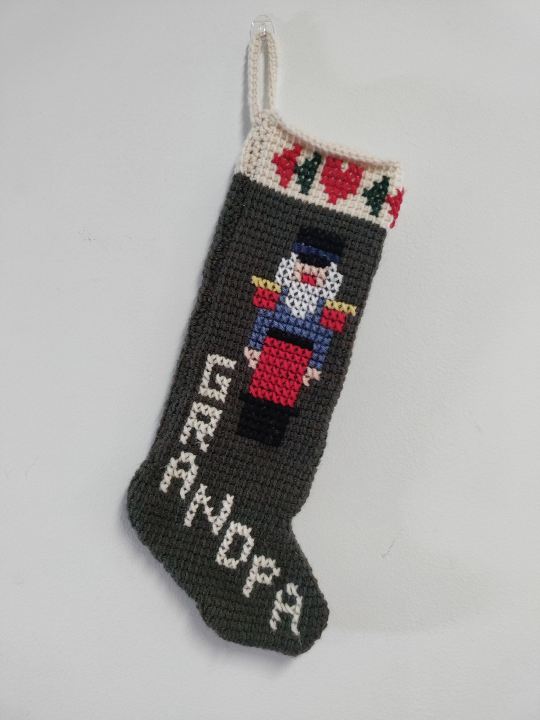 Vintage Christmas Hand Knit Yarn Stocking GRANDPA Nutcracker - Etsy