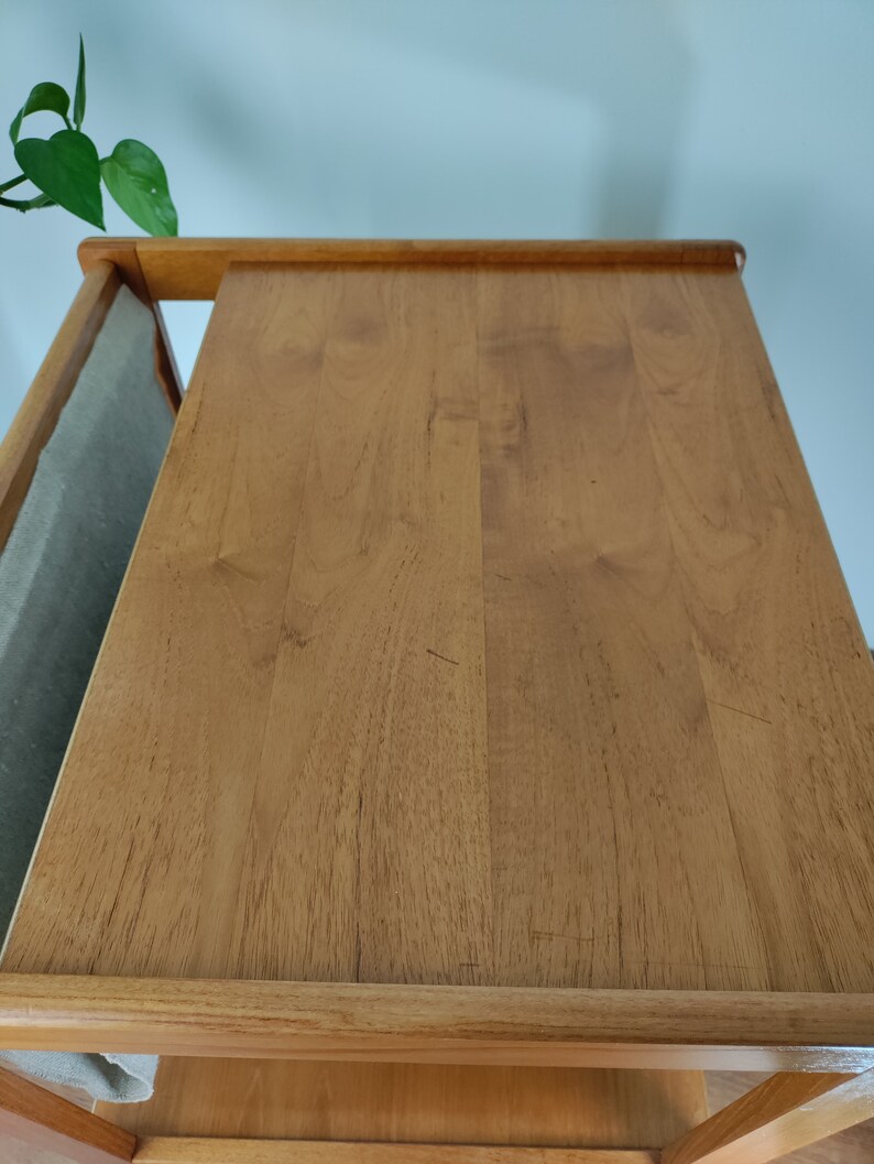 Danish Teak Rolling Table Magazine Rack W/ HEMP Sling FBJ MOBLER ...