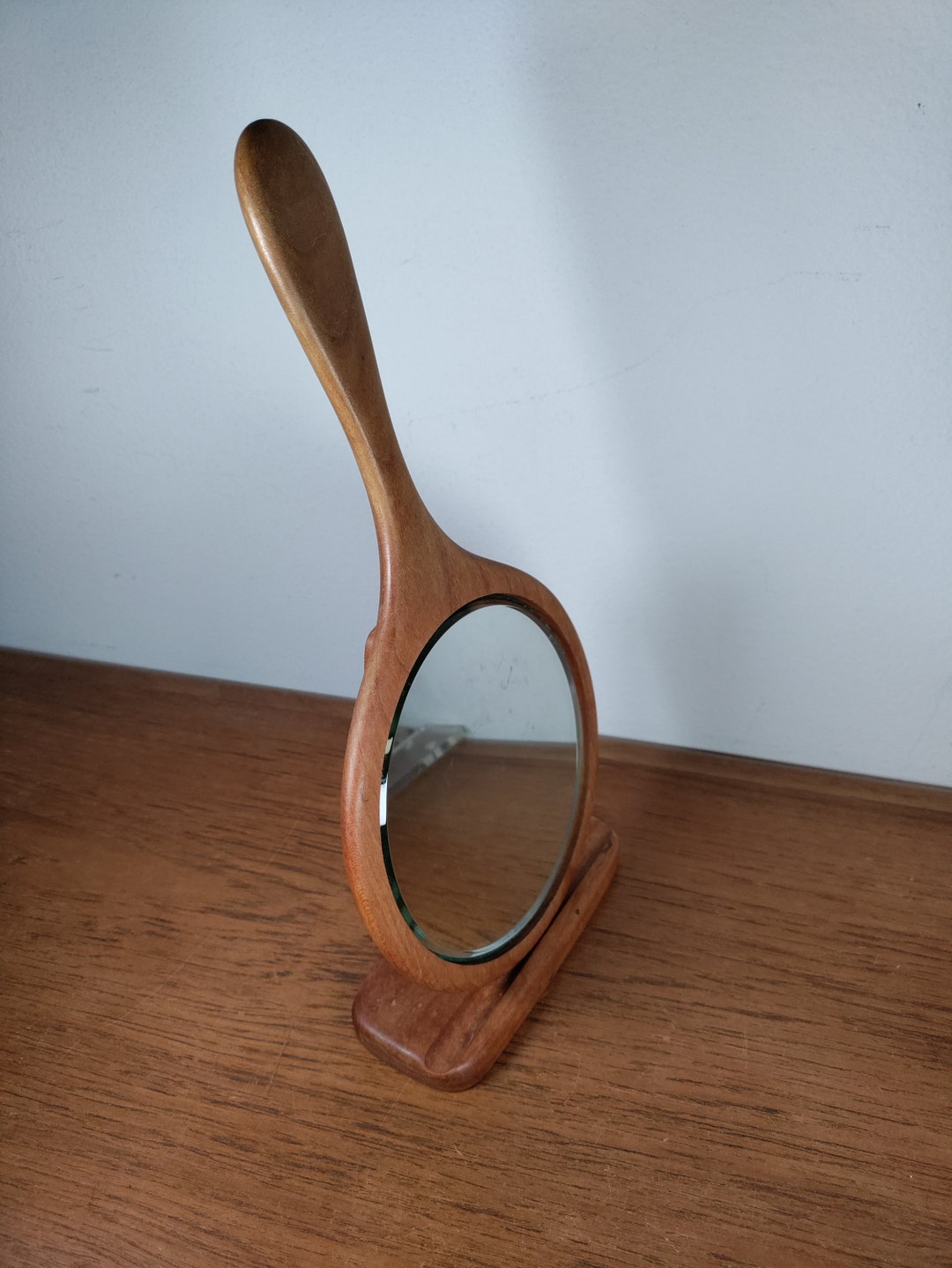 Danish Teak Wood Hand Mirror on Stand MCM Home Decor - Etsy