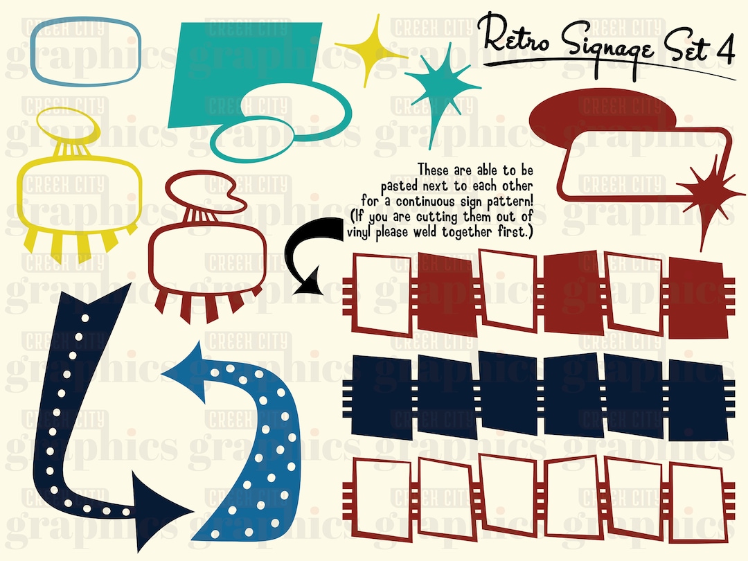 1950s 1960s Digital Design Retro Atomic Signs Signage Arrows Stars Set ...