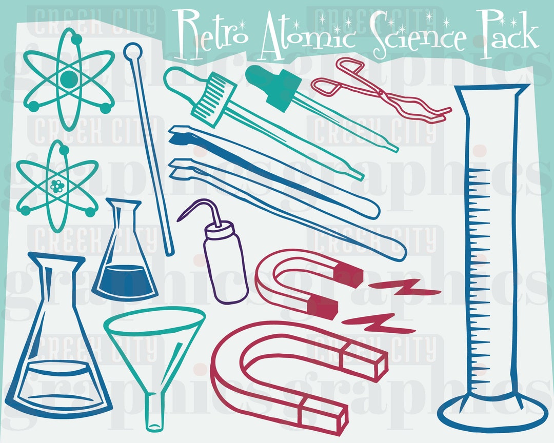1950s 1960s Digital Design Retro Atomic Science Pack Set Atoms, Flasks ...