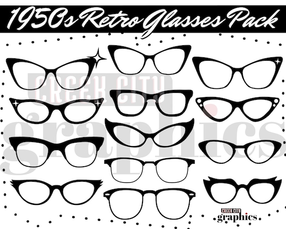 1950s Vintage Retro Glasses Pack SVG PNG EPS Cut Files | Etsy