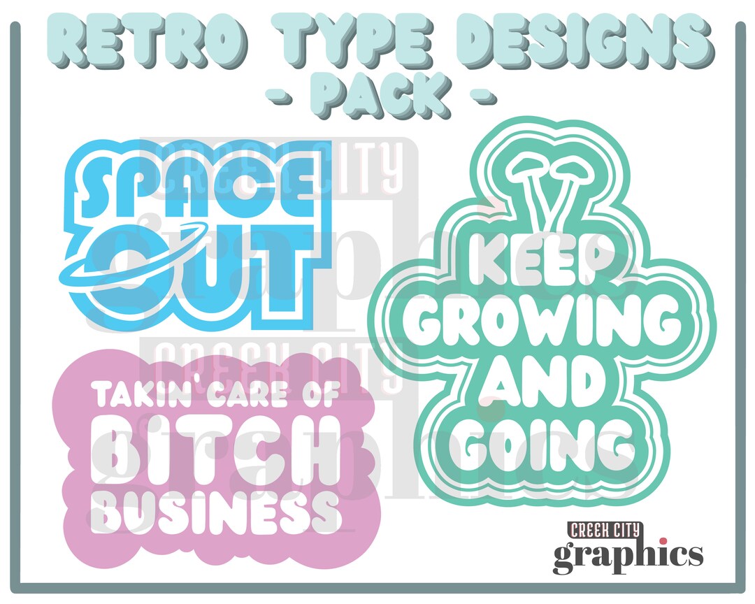 Retro Typography Bubble Letter Words Digital Design Pack SVG - Etsy