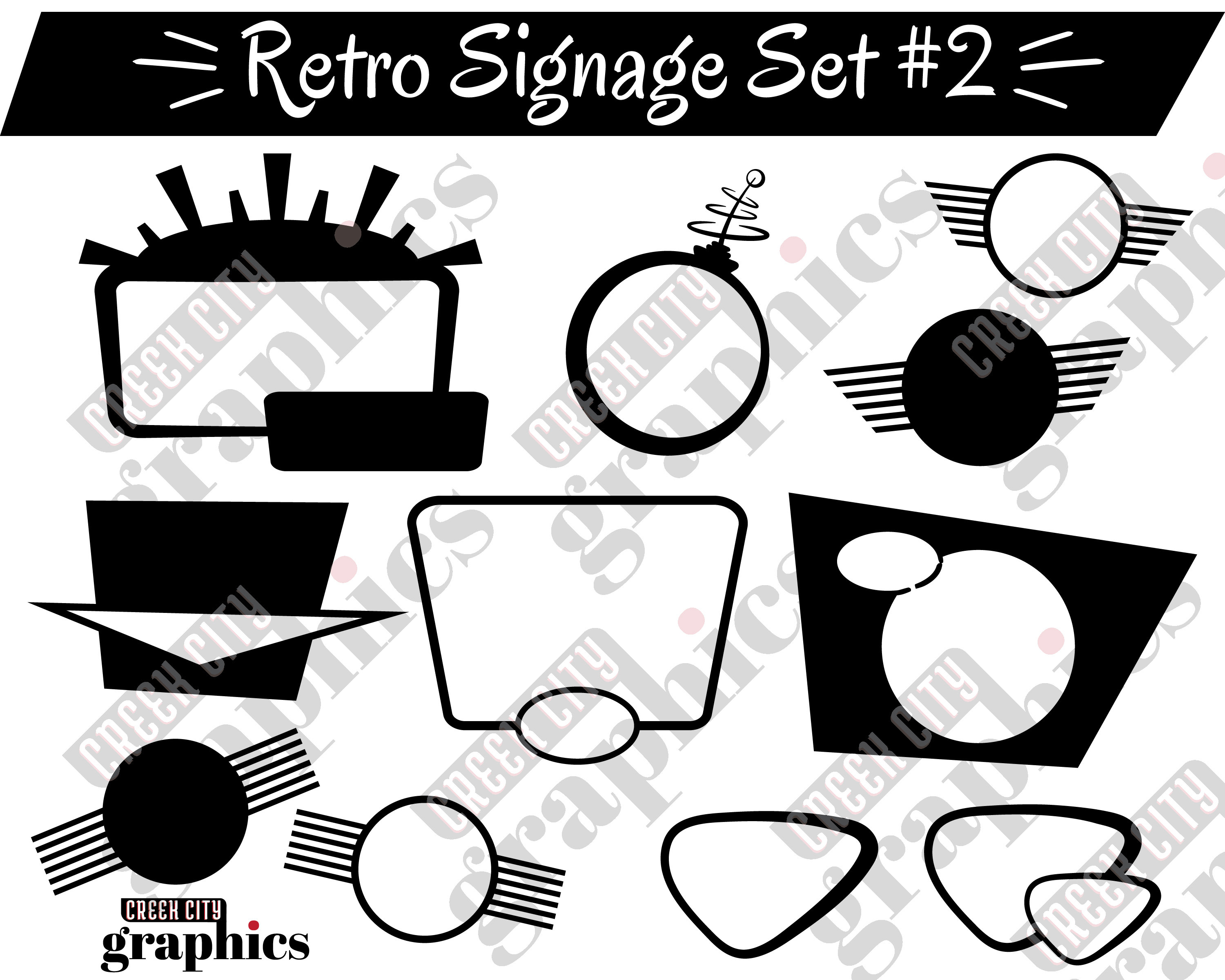 1950s 1960s Vintage Digital Design Retro Signage Set #2 - SVG • PNG ...