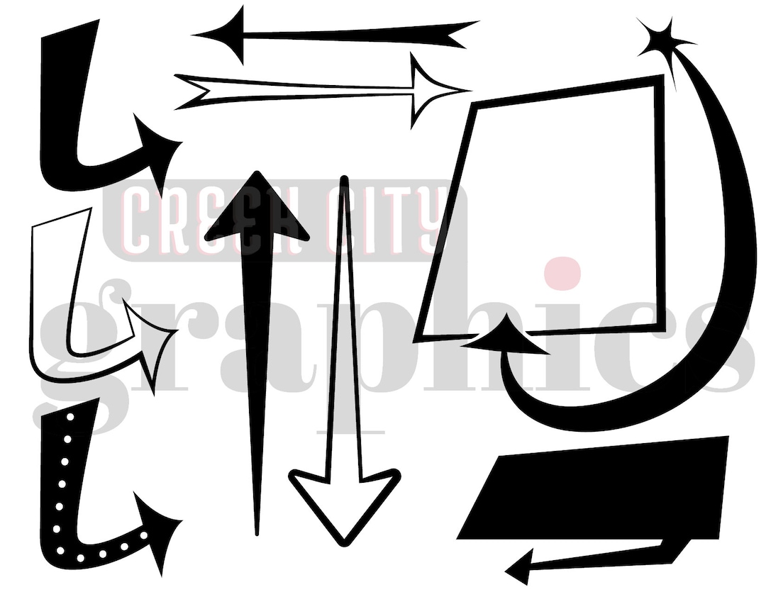1950s/60s Retro Arrow Signs Signage Pointing Set - SVG • PNG • EPS Cut ...