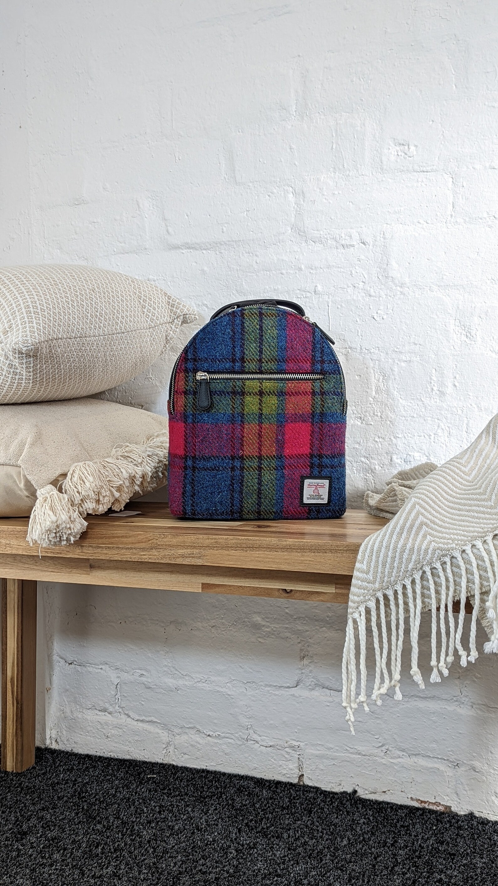 Rainbow Fabric Mini Backpack Purse, Blue Pink Harris Tweed / Small ...