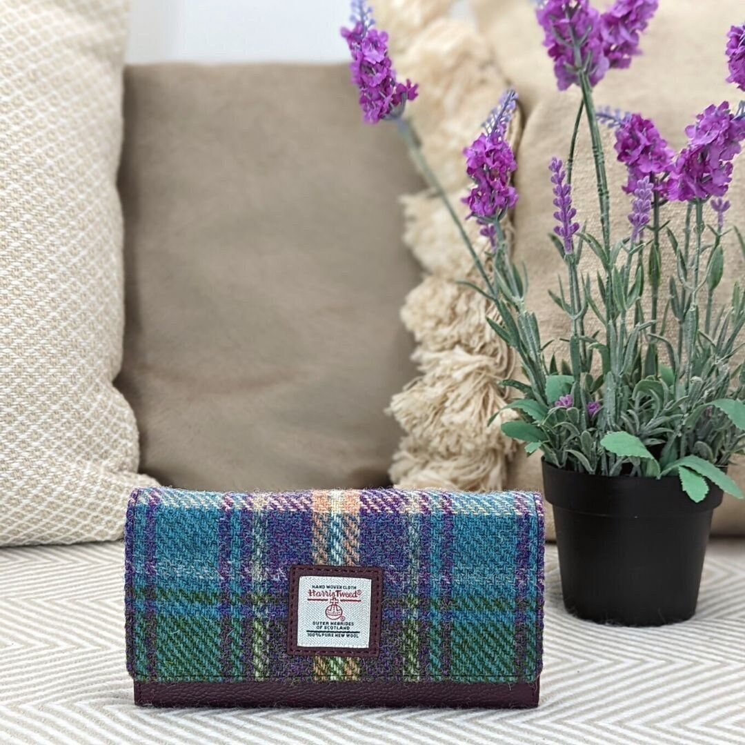 Harris Tweed Gift. Harris Tweed in Purple and Green Plaid . Purse for ...