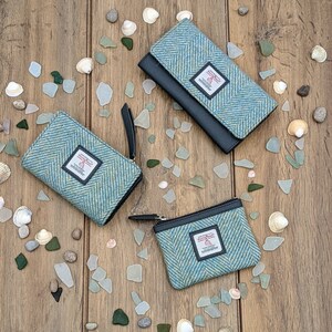 Small Cloth Coin Purse in Turquoise Herringbone Harris Tweed. Female ...