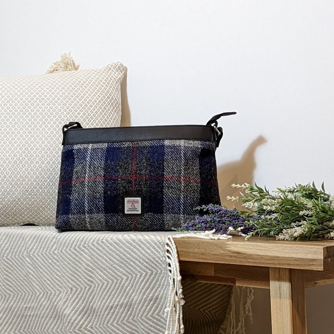 Harris Tweed Large Shoulder Bag in Blue Grey Check . Unique Handbag for ...
