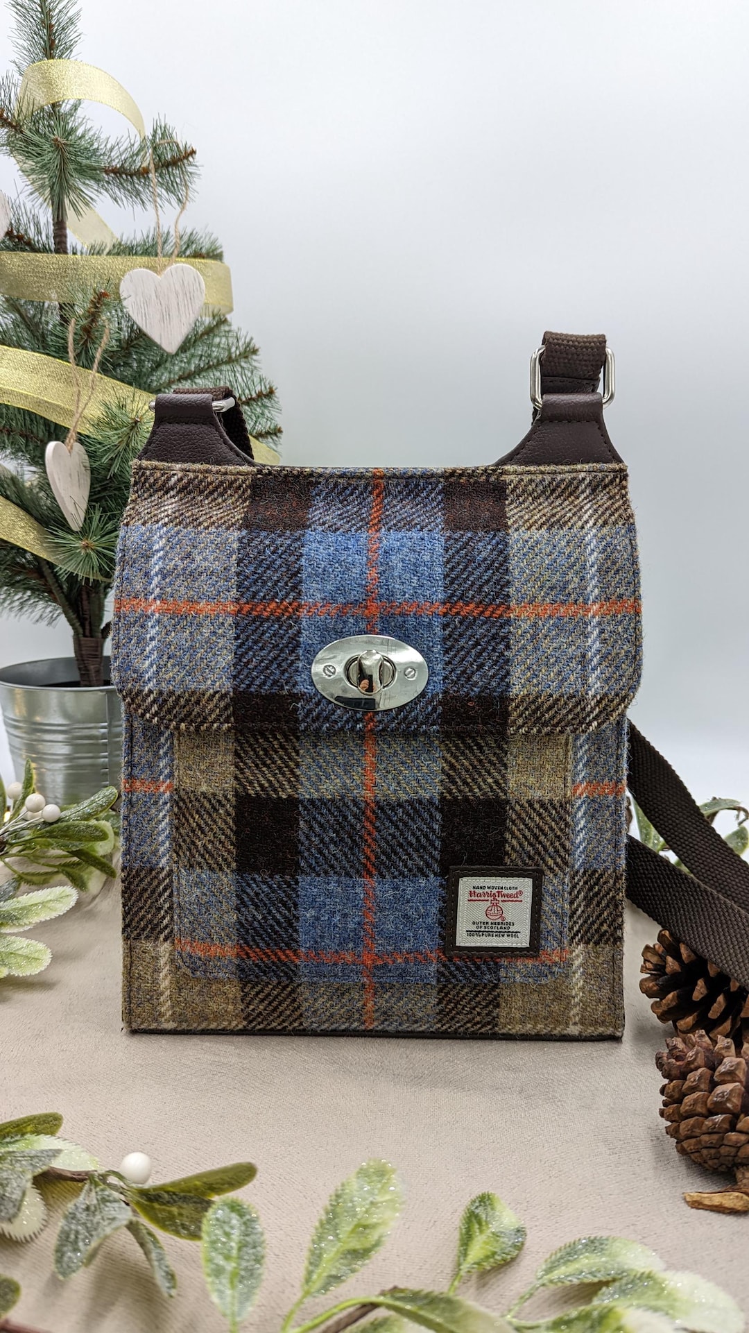 Handmade Blue/brown Harris Tweed Satchel Bag With Pockets - Stylish and ...