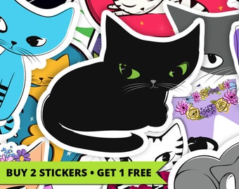 Black cat stickers | Etsy