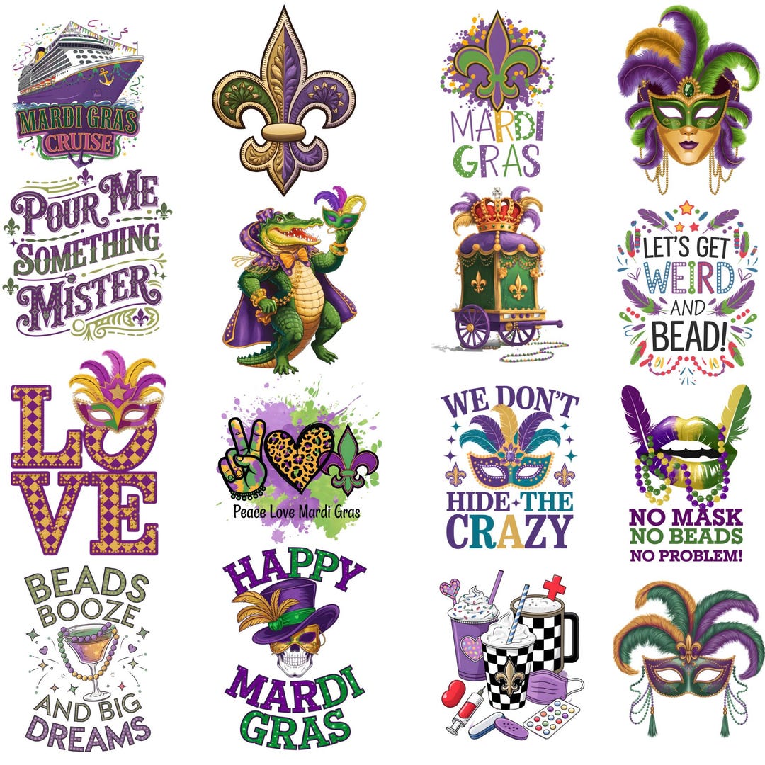 Mardi Gras Bundle Png, Fat Tuesday Png, Mardi Gras Coquette Png, Fleur ...