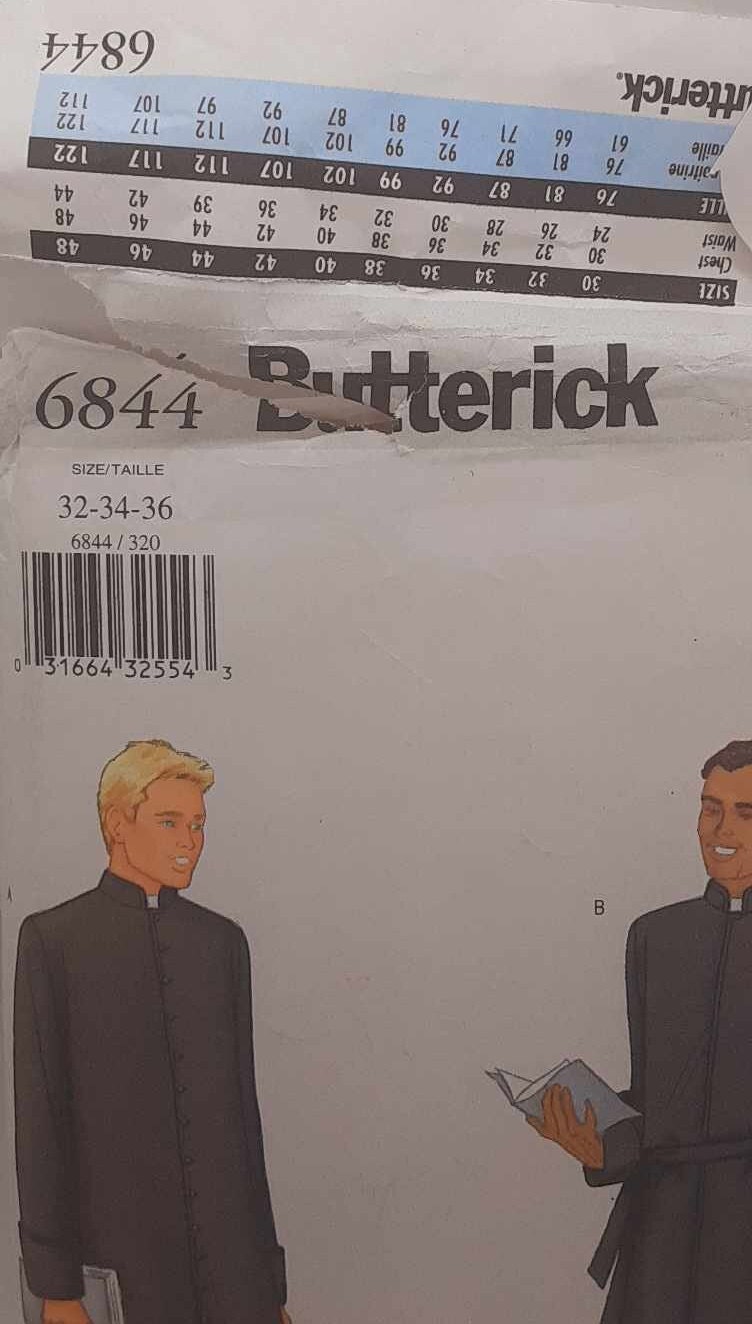 Clerical Robes or Minister /priest Costume Butterick Pattern Y2K Men's ...