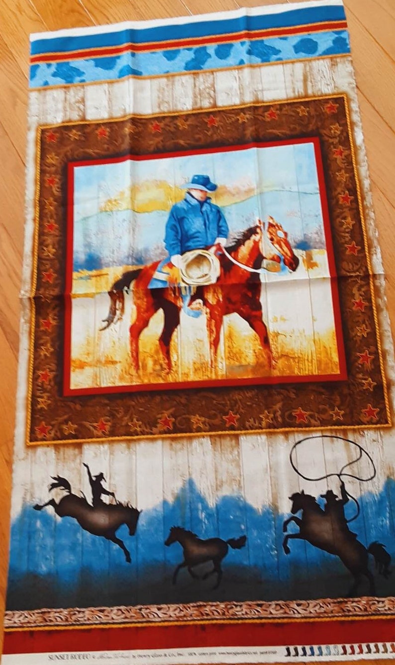 Cowboy Fabric Panel Sunset Rodeo Cowboy. Western Country - Etsy