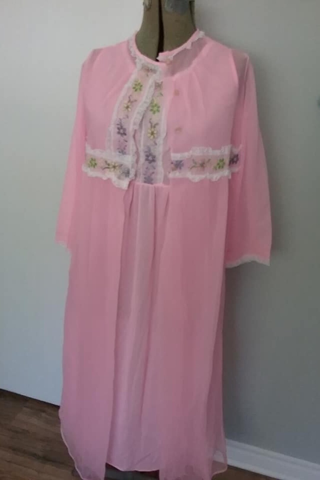 Vintage Peignoir and Nightgown Set, Pink Sheer Chiffon - Etsy