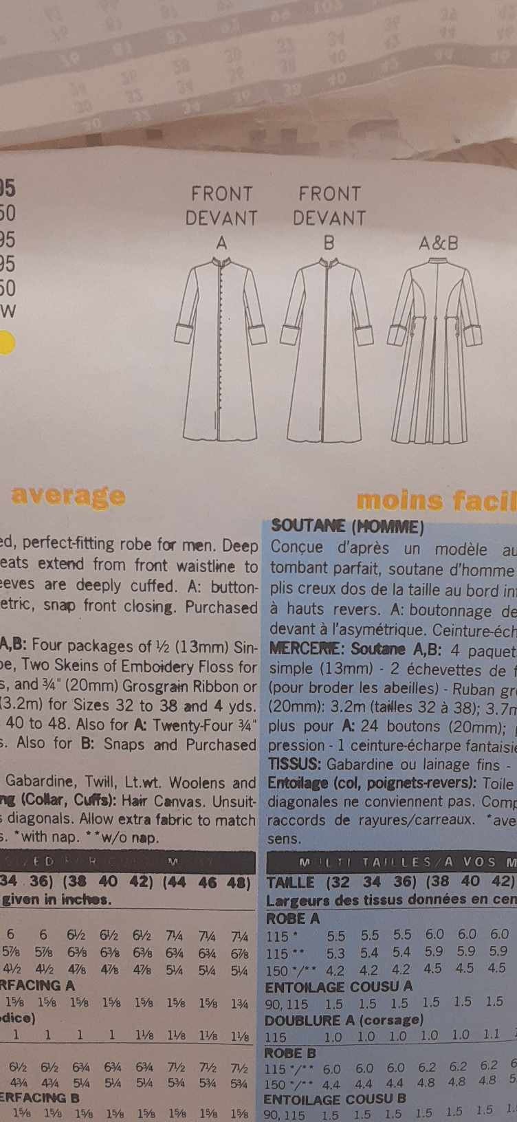 Clerical Robes or Minister /priest Costume Butterick Pattern Y2K Men's ...