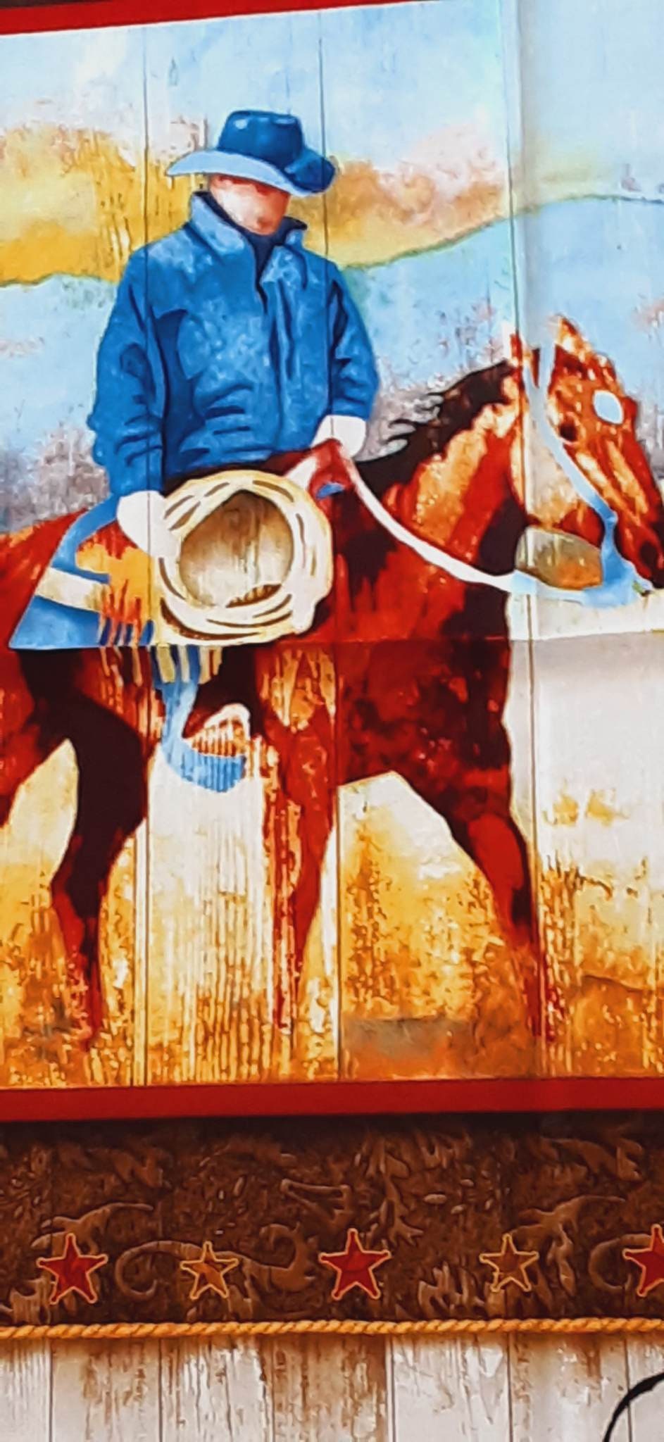 Cowboy Fabric Panel, Sunset Rodeo Cowboy. Western, Country, Yellowstone ...