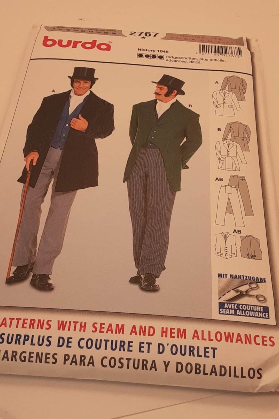 Burda Costume Uncut Sewing Pattern 2767, Men's Steampunk/cosplay ...