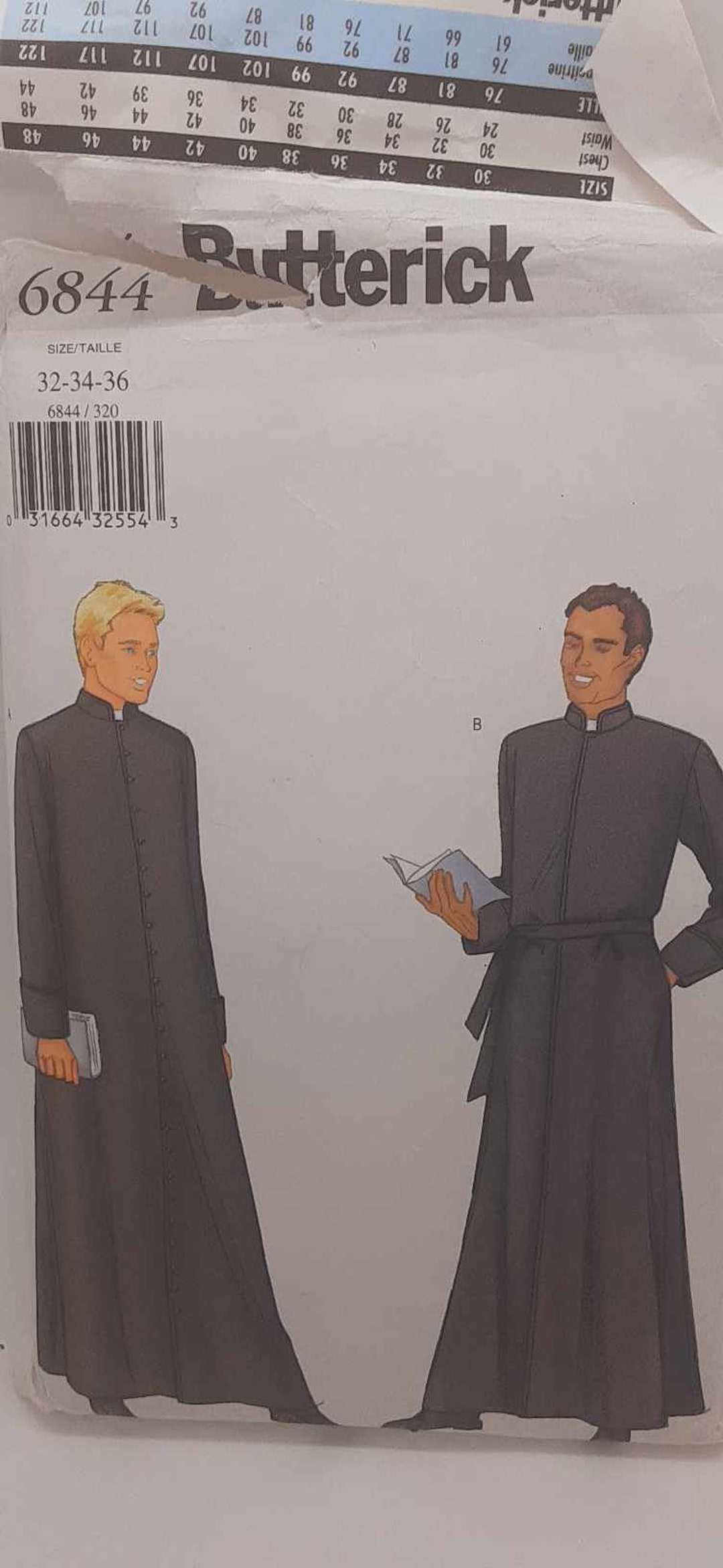Clerical Robes or Minister /priest Costume Butterick Pattern Y2K Men's ...