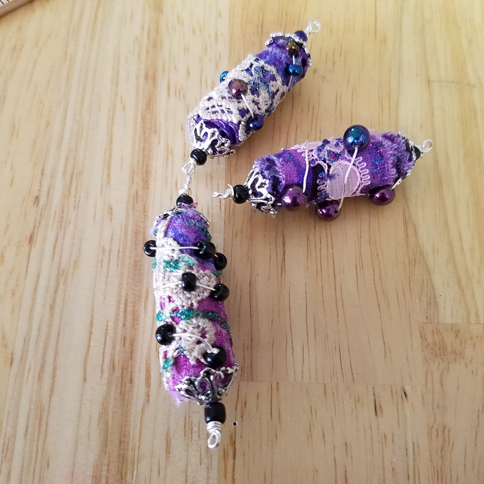 Handmade Fabric Beads, Purple Fabric, Boho Style, Beads for Journals ...