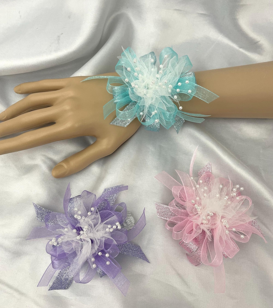 Small Child Wrist Corsage, Pink, Lavender, Aqua, Dance Recital, Daddy ...