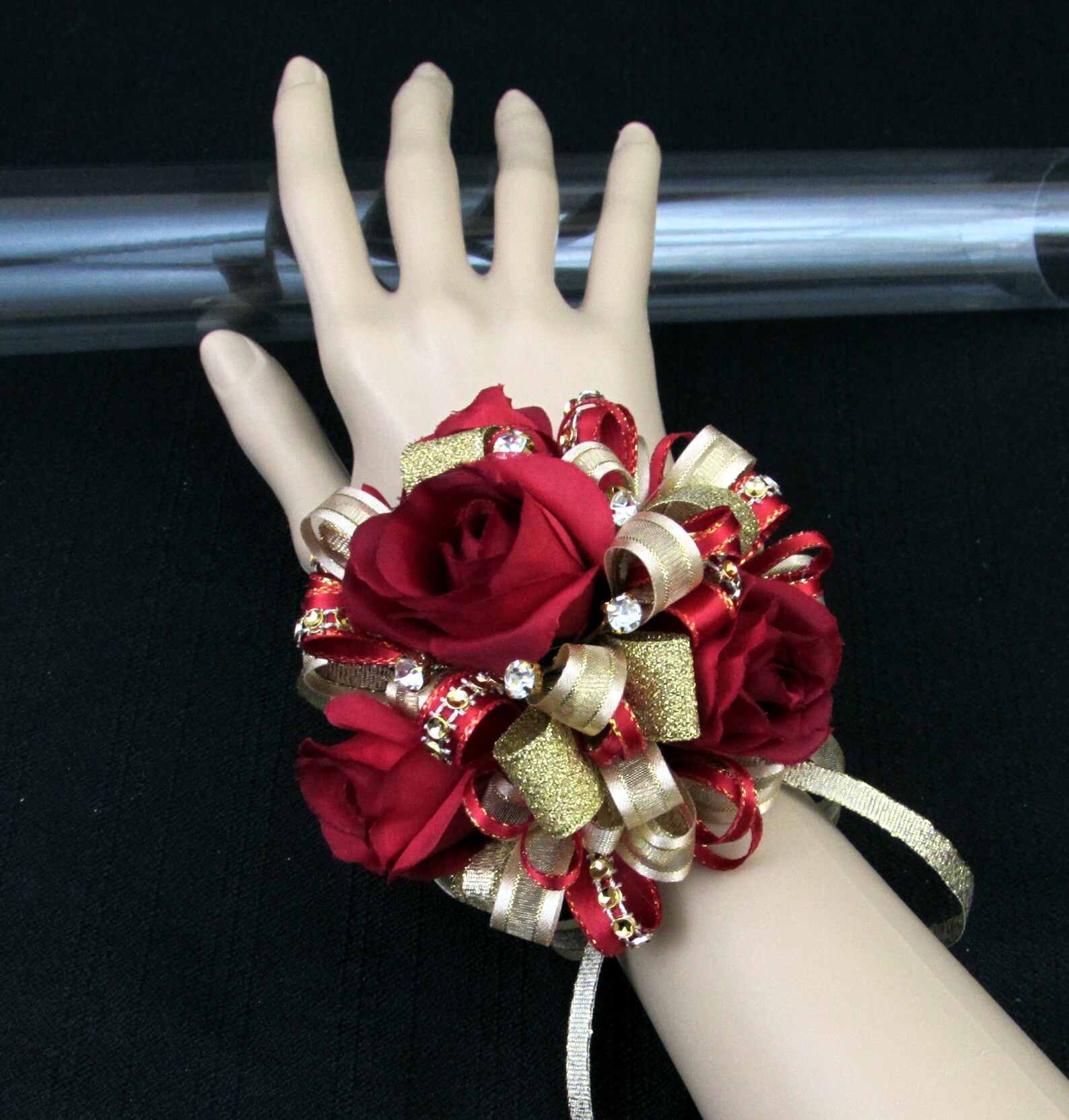 Glitzy Gold and Red Wrist Corsage - Etsy