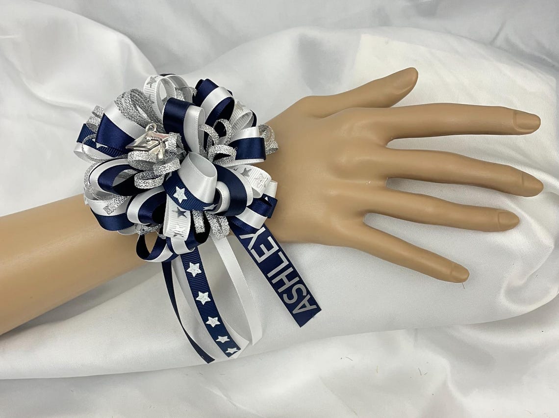 Graduation Wrist Corsage With Charm, School Colors, High School ...