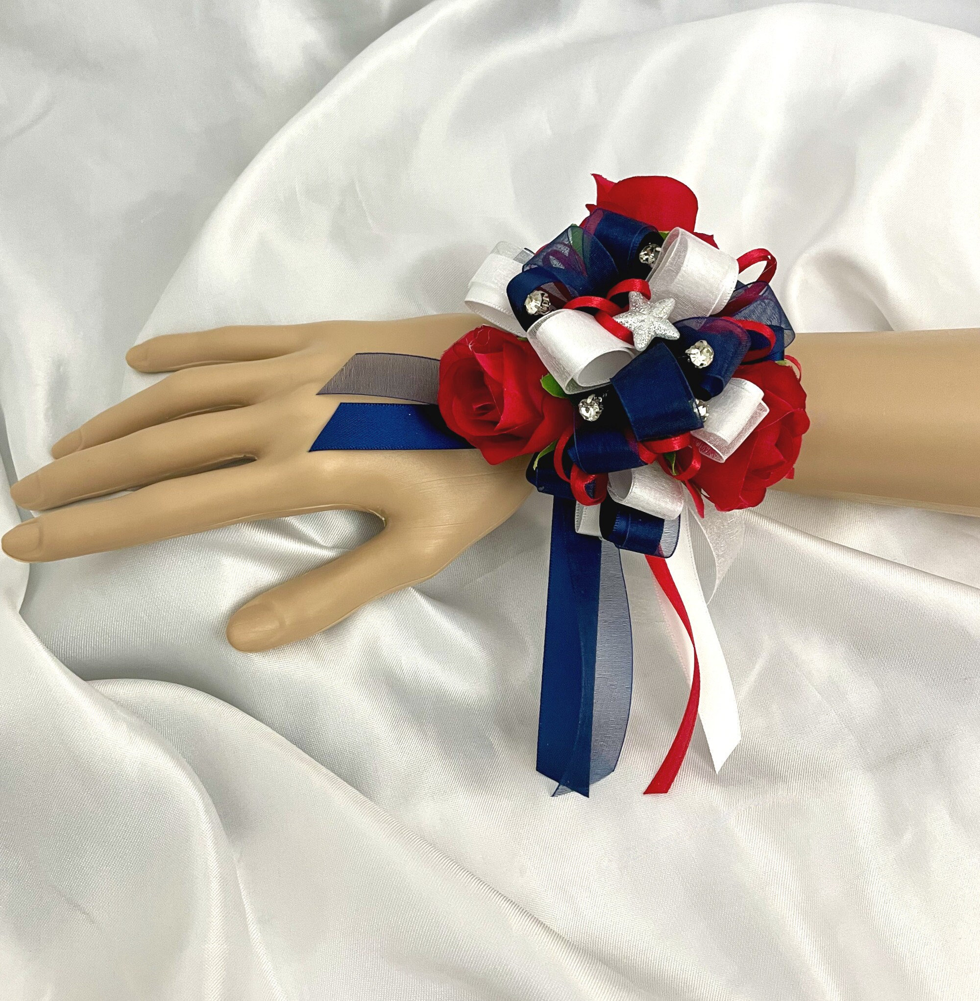Red White and Blue Wrist Corsage or Boutonniere, Star Corsage ...