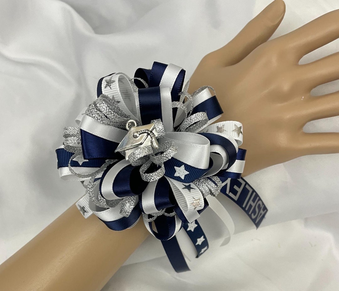 Graduation Wrist Corsage With Charm, School Colors, High School ...
