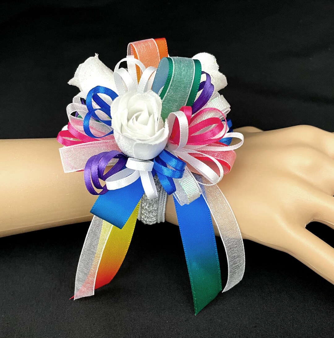 Bright Rainbow Daddy Daughter Dance Wrist Corsage, Child Wrist Corsage ...