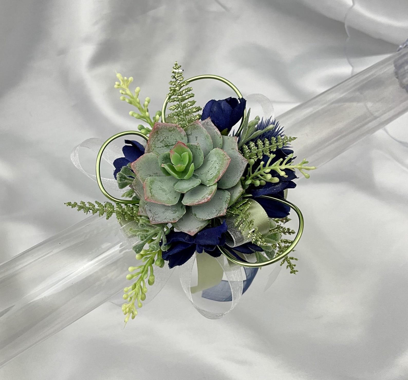 Sage Succulent and Navy Wrist Corsage, Boutonniere, Prom, HOCO, Wedding ...