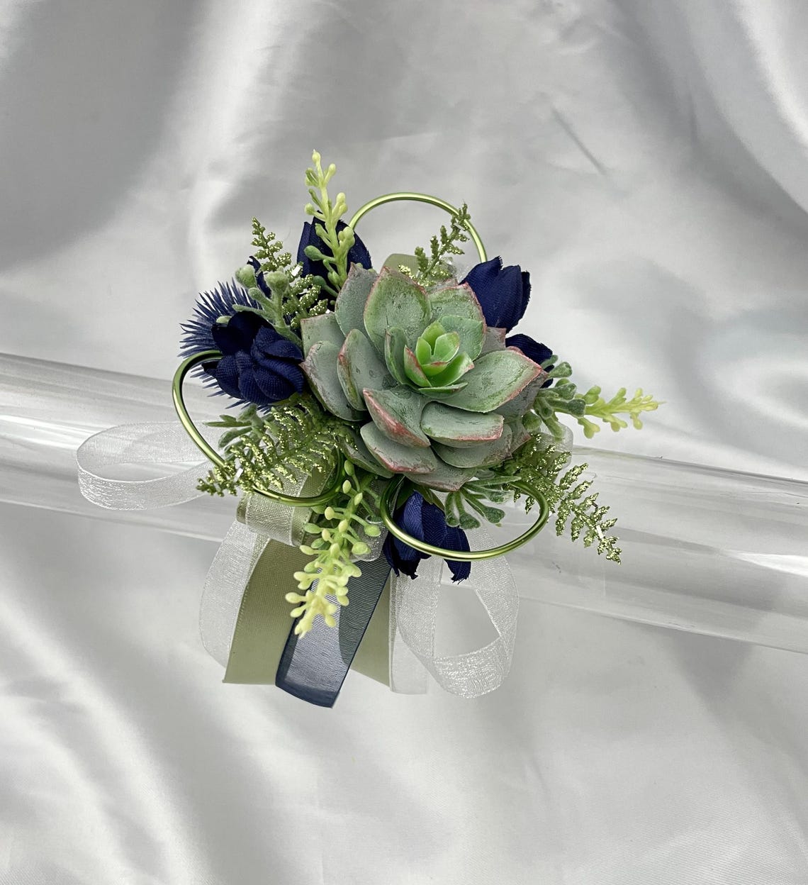 Sage Succulent and Navy Wrist Corsage, Boutonniere, Prom, HOCO, Wedding ...