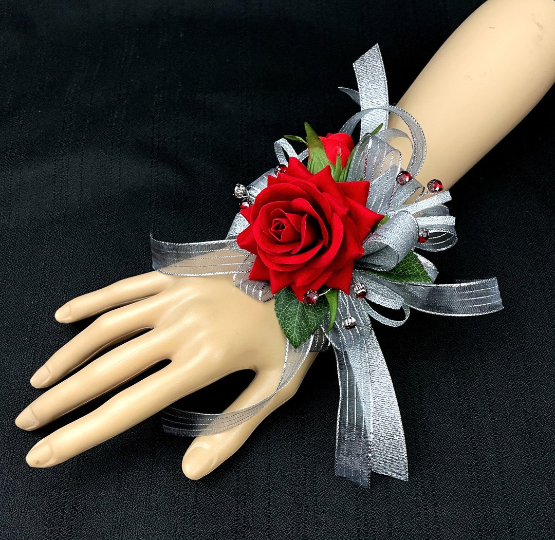 Bright Red Velvet Rose Wrist Corsage or Boutonniere, Prom, Wedding - Etsy