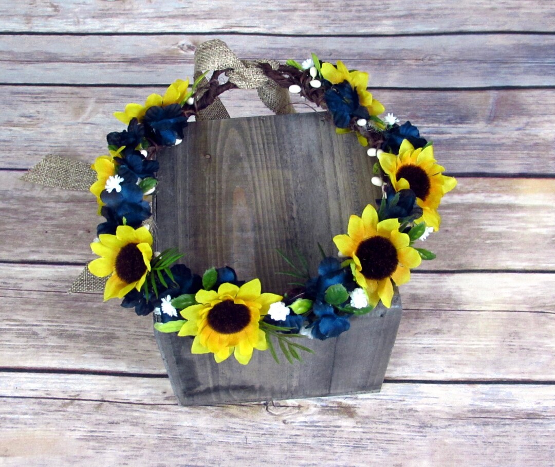 Silk Navy or Royal Blue Sunflower Crown - Etsy