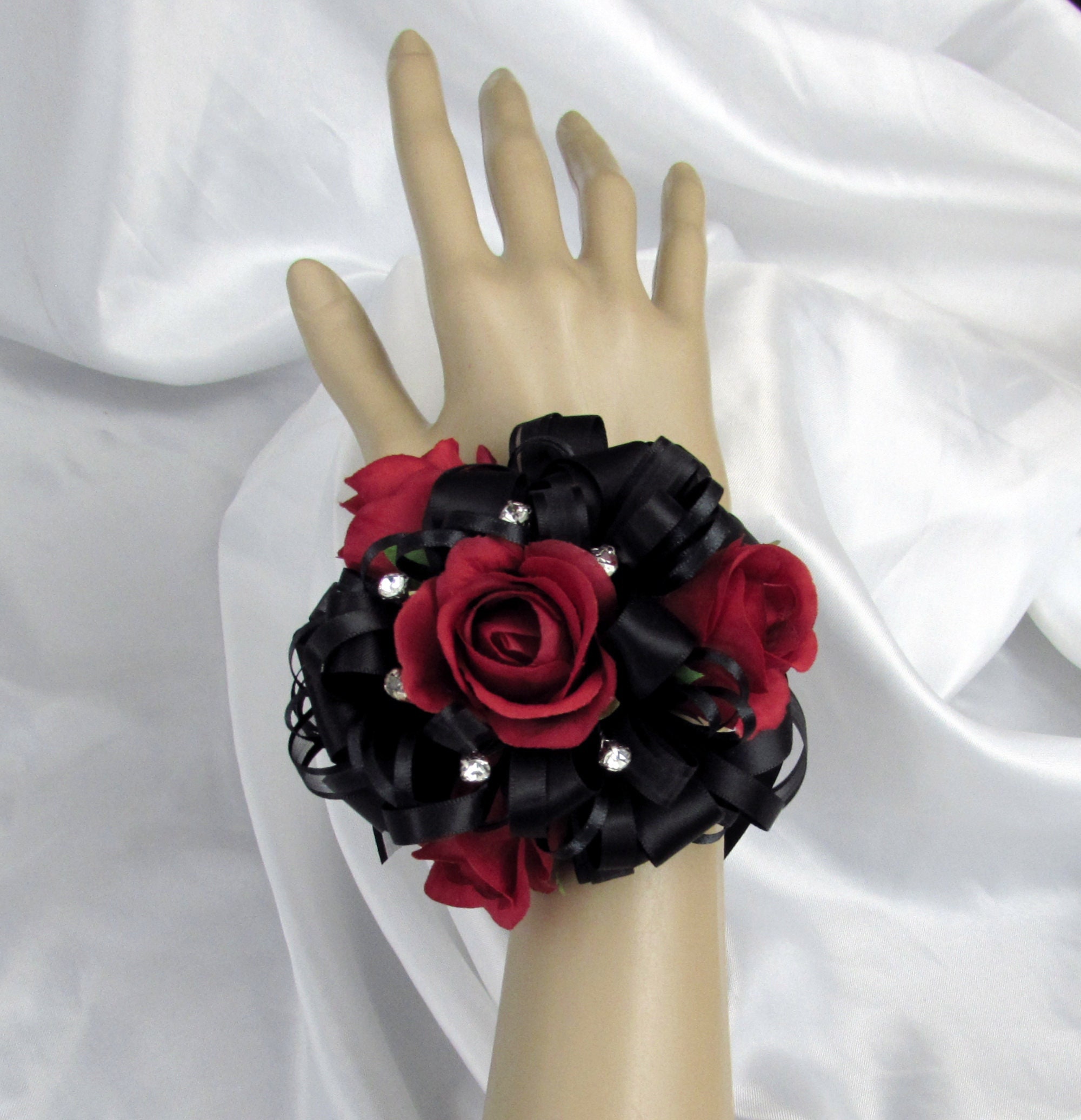 Black and Red Wrist Corsage or Boutonniere Etsy UK