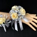 Pale Yellow and Silver Wrist Corsage, Yellow Boutonniere, Gray and ...