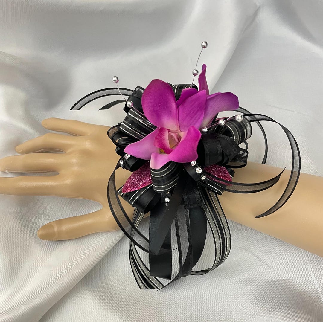 Fuchsia Realistic Orchid Wrist Corsage or Boutonniere, Prom, Wedding ...