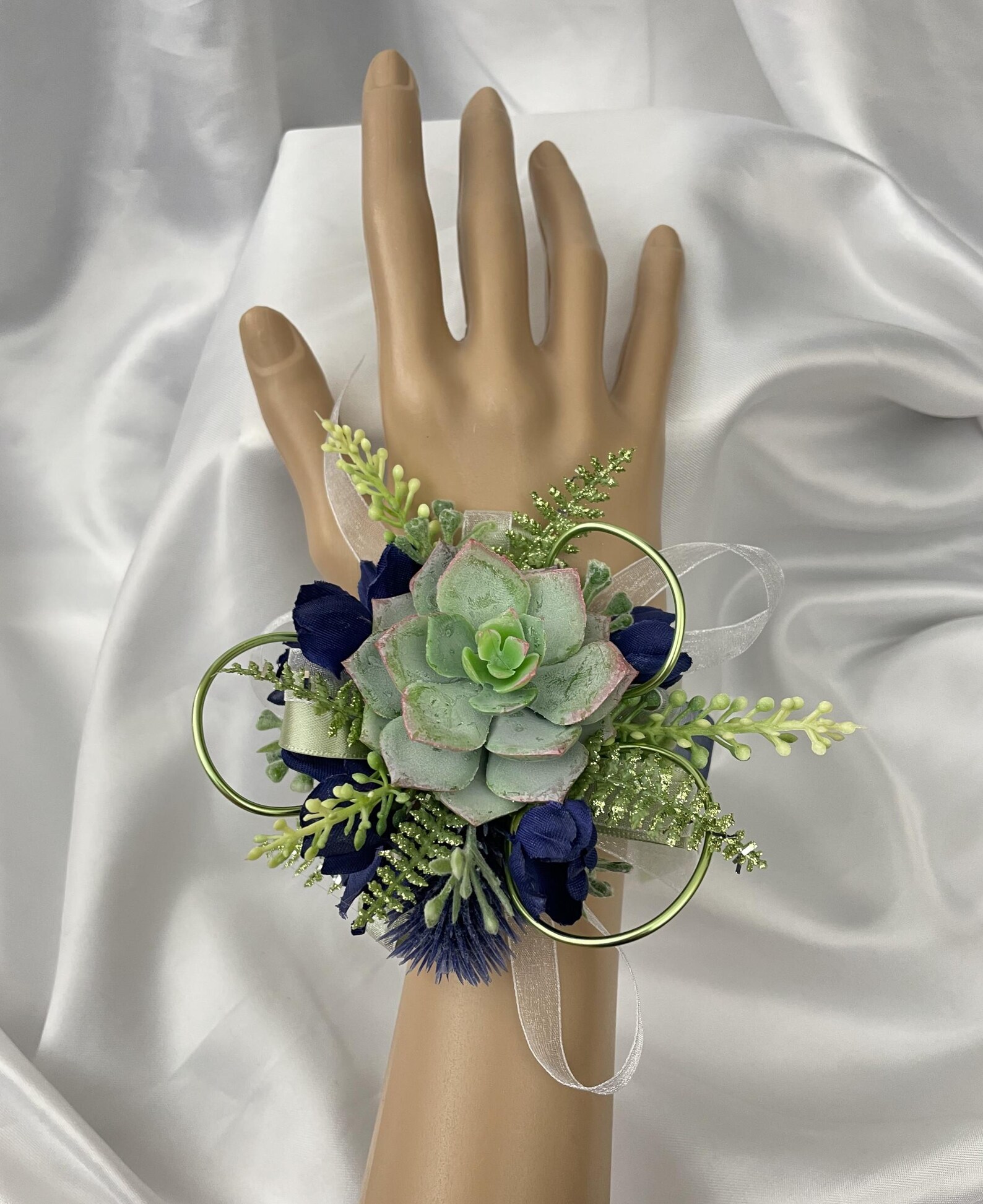 Sage Succulent and Navy Wrist Corsage, Boutonniere, Prom, HOCO, Wedding ...